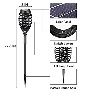 22Inch Solar Tiki Torches with Flickering Flame, Auto On/Off Waterproof Solar Powered Stake Lights for Garden Path Landscape Patio Yard Outdoor(6 Pack)