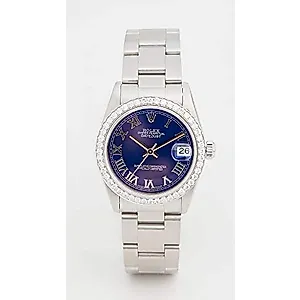 Pre-Owned Rolex Women's 31mm Mid Size Rolex Date Just Blue, Silver/Blue, One Size