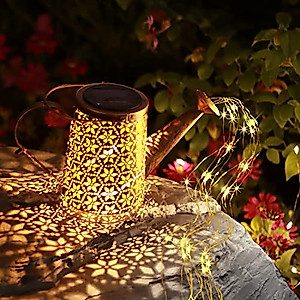 CAITRAD Solar Watering Can with Lights Outdoor,Hanging Large Solar Lantern Metal Lights Decorative Yard Art Waterproof LED Garden Lights,for Table Patio Yard Walkway Pathway Lawn Decorations