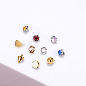 PunkTracker 316L Surgical Steel Opal Dermal Piercing Jewelry Cubic Zirconia Dermal Tops Internally Threaded Dermal Piercing Kit Dermal Jewelry