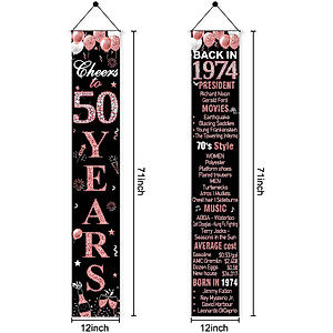 50th Birthday Door Banner Decorations for Women, Rose Gold Happy 50th Birthday Back in 1973 Porch Sign Party Supplies, Fifty Years Old Birthday Decor for Outdoor Indoor