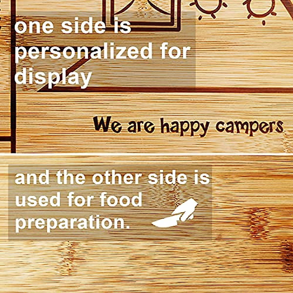 Happy Camper Bamboo Cutting Board,Retro RV Engraved Camping Cutting Board, Camper Decor RV Gift for Couple,Camping,Housewarming&Party