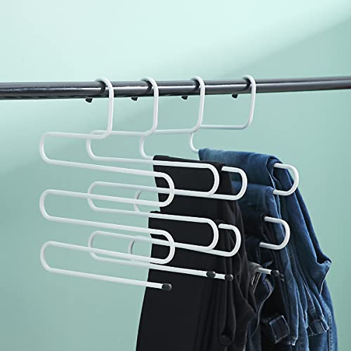 Kyraton Pants Hangers S-Shaped Non-Slip 4-Pack Trouser Hanger PP Hanger, Closet Space Saving, Hangers Closet Storage Organizer for Pants, Jeans, Scarves, Towels Hanging (White).