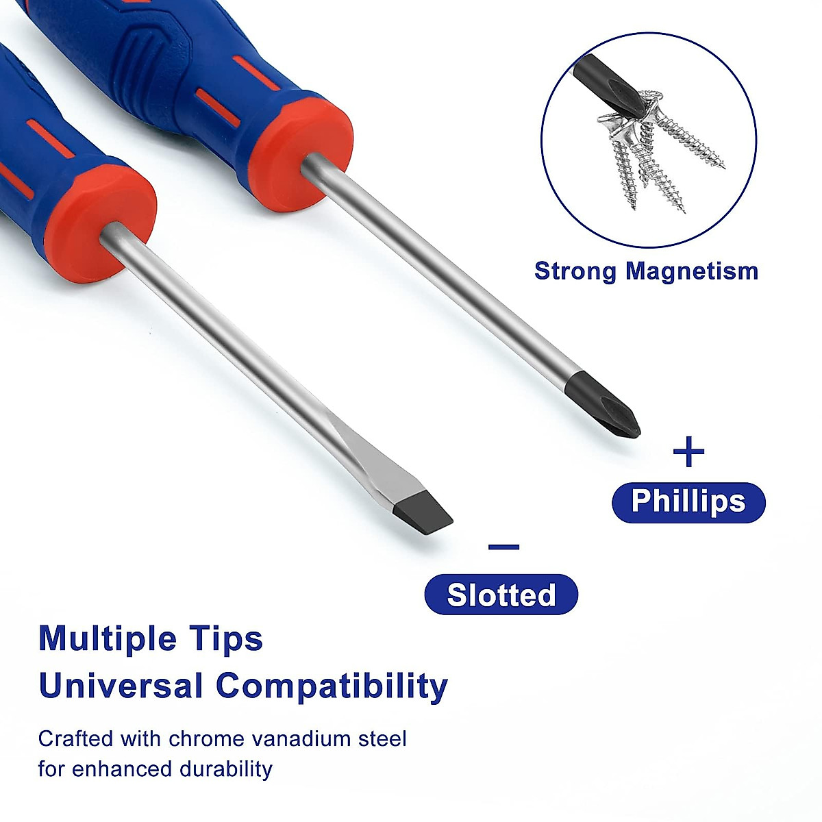 InPower Magnetic Screwdriver Set, 8 Pcs Phillips Head Screwdriver and Flat Head Screwdriver, Includes 4 Slotted and 4 Phillips Screwdrivers for Home Repair, Improvement, Craft