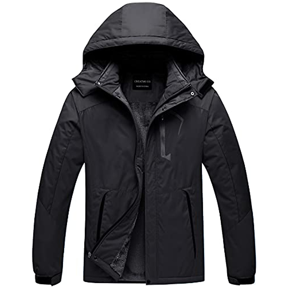 CREATMO US Men's Snowboard Jacket Mountain Waterproof Ski Snow Jacket Windproof Warm Winter Coat Snowboard Rain Jacket Black L