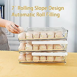 Rubtlamp Clear Egg Holder for Refrigerator，Plastic Rolling Egg Storage Container for Fridge with Lid，3 Drawers Stackable Egg Fresh Storage Box，54 Capacity Egg Storage Bin for Kitchen