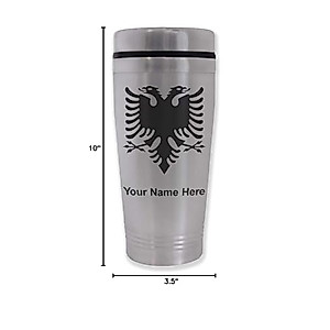 LaserGram 16oz Commuter Mug, Flag of Albania, Personalized Engraving Included