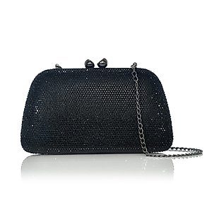Bright Crystal Clutch Bag Sparkling Full Rhinestone Evening Bag for Women Elegant Formal Occasion Wedding Bridal Graduation (Black)