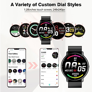 Smart Watch, 1.28'' Smart Watches for Men Women with Meassage Notification, Heart Rate Monitor Sleep Monitor, Step Calories Counter, Activity Trackers and Smartwatches for iOS Android Phones, Black