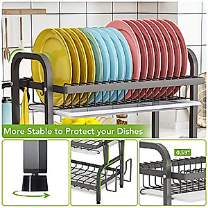 1Easylife Dish Drying Rack, 3 Tier Dish Rack with Tray Utensil Holder, Large Capacity Dish Drainer with Cutting Board Holder Drain Board Tray for Kitchen Counter Organizer Storage (Gray)