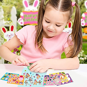Artcreativity Easter Make Your Own Stickers, Bulk Easter Stickers for Kids (96 Sticker Sheets) with 6 Designs, Easter Basket Stuffers, Easter Egg Stickers and Bunny Stickers, Easter Crafts for Kids