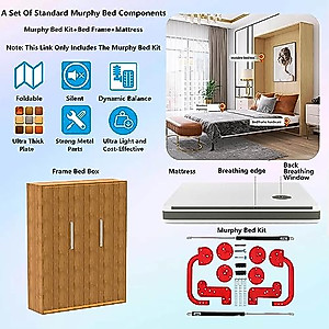 Tlongxia Queen-Horizontal Murphy Bed Hardware with Coarse Gas Bumper Spring Frame Concealed Murphy Bed Kit Mattress for Semi-Automatic Foldable Cabinet Closet Bed Room Study Murphy Bed Kit DIY