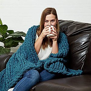 Sterling Letter Chunky Knit Throw Blanket - 40" x 48" - Handwoven - Gorgeous Braided - Breathable - Chenille Yarn - Cozy Blanket - Modern Bedding - Soft Blankets - Bedroom Decor (Caribbean Sea Blue)