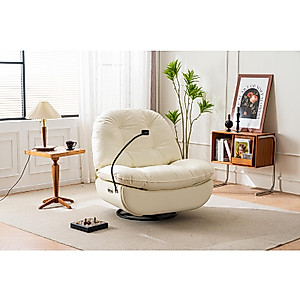 Power Glider Rocker Recline Chair, 360°Swivel Lift Electric Sofa with Cellphone Holder, Voice Wake-Up Function, USB Charger Port, Bluetooth Music Player Function Chair for Living Room (white)