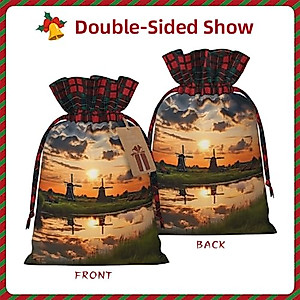 Christmas Gift Bags with Drawstring Burlap Gift Bags view of the Netherlands Christmas Linen Bags for Xmas Party Candy Bags with Cards Xmas Reusable Wrapping Bags Christmas Linen Treat Bags for Holiday