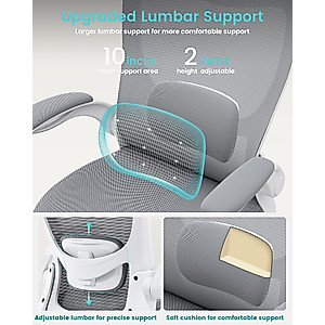 MUXX.STIL Office Chair, Ergonomic Desk Chair with Adjustable Lumbar Support and Flip up Armrest, Breathable Mesh Computer Chair for Home Office, Gray