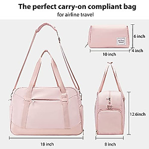 LONG VACATION Women's Travel Duffel Bag with Toiletry Bag, Sports Gym Bag Weekendeer Carry-on Tote with Shoe Compartment and Wet Pocket, School Yoga Bag Fit 15.6inch Laptop (PINK, 18-inch)