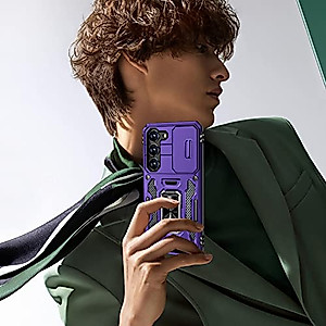BaHaHoues for Samsung Galaxy S23 Case with Slide Camera Cover for Samsung S23 Case with 360° Rotatable Magnetic Kickstand Ring, Military Grade Shockproof Protective Case for Galaxy S23 5G (Purple)