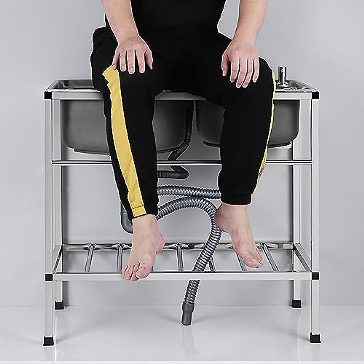 APCHJOJ Freestanding Utility Sink, Utility Sink Double Bowl Stainless Steel Commercial Kitchen Sink with Faucet for Laundry Room Backyard Garage 80 * 43cm doubleslot