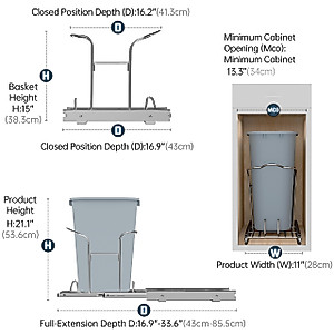 JOWBOOW Pull Out Trash Can Under Cabinet, 37 Qt Under Cabinet Trash Can Pull Out with Soft Close Slides, Kitchen Cabinet Garbage Can Pull Out, Grey