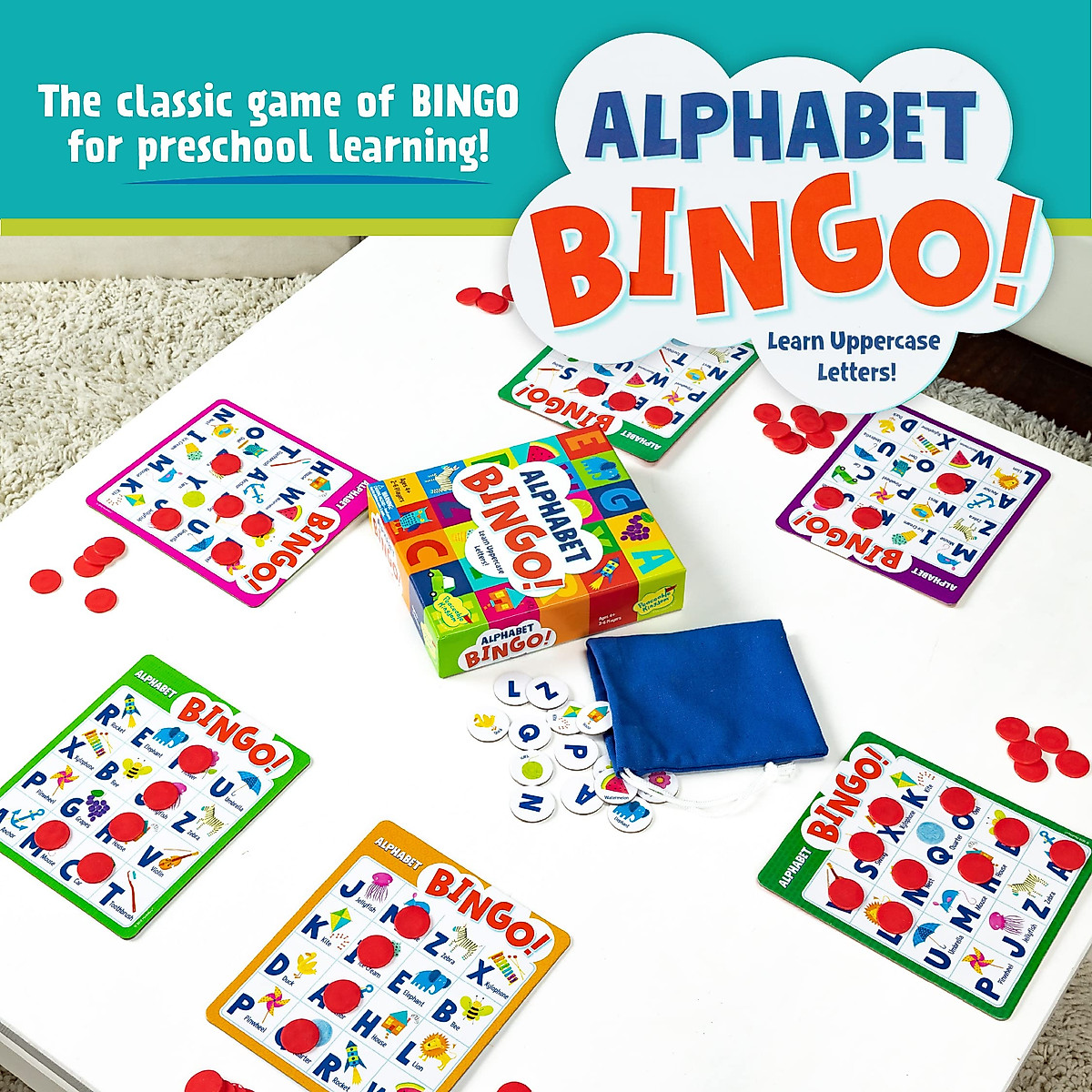 Peaceable Kingdom Alphabet Bingo! Letter Learning Educational Board Game for 2 to 6 Kids Ages 4+