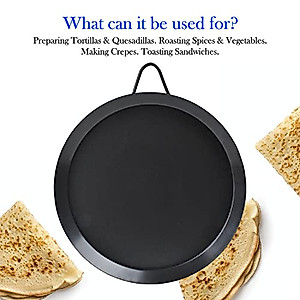 Alpine Cuisine Nonstick Round Comal Griddle 11-Inch - Black Carbon Steel Tortilla Comal with Single Handle - Durable, Heavy Duty Comal for Cooking - Even-Heating