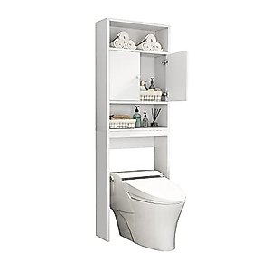 Aisfure Over The Toilet Storage Cabinet White 77", 3-Tier Bathroom Space Saver, Bathroom Organizer Shelf Over Toilet, Freestanding Multifunctional Laundry Organizer Toilet Rack