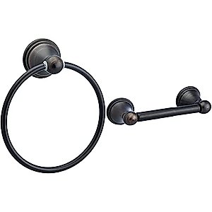 Amazon Basics AB-BR807-OR Modern Towel Ring, 6.3-inch Diameter, Oil Rubbed Bronze & AB-BR809-OR Modern Spring Toilet Paper Holder, Oil Rubbed Bronze