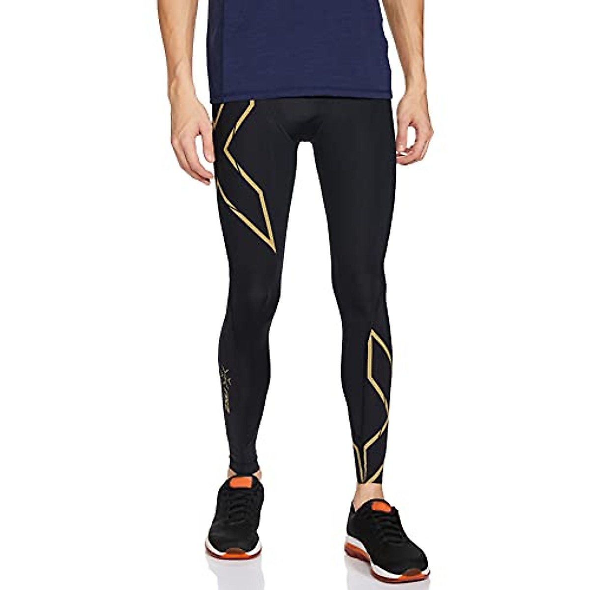 2XU Men's Light Speed Compression Tights - Lightweight & Flexible Support for Improved Running Performance - Black/Gold Reflective - Size Medium