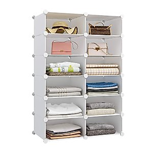 Aeitc Stackable Closet Organizer 6-Shelf Adjustable Space Saver Closet Storage for Folded Clothes and Accessory,White
