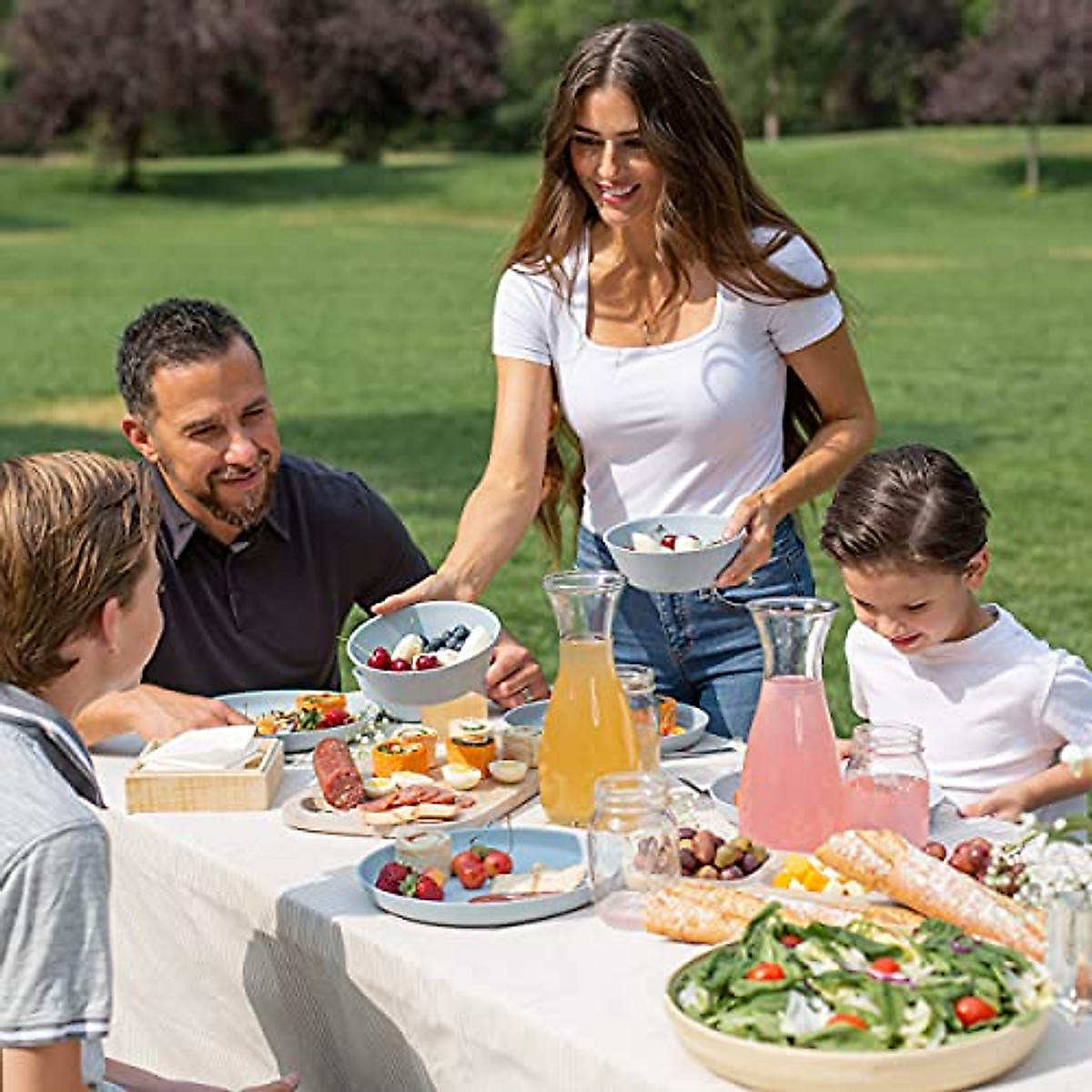 Grow Forward Premium Wheat Straw Plates and Bowls Sets - 8 Piece Unbreakable Microwave Safe Dishes - Reusable Wheat Straw Dinnerware Sets - Wheat Straw Bowls for Cereal, Soup, Camping, RV - Glacier