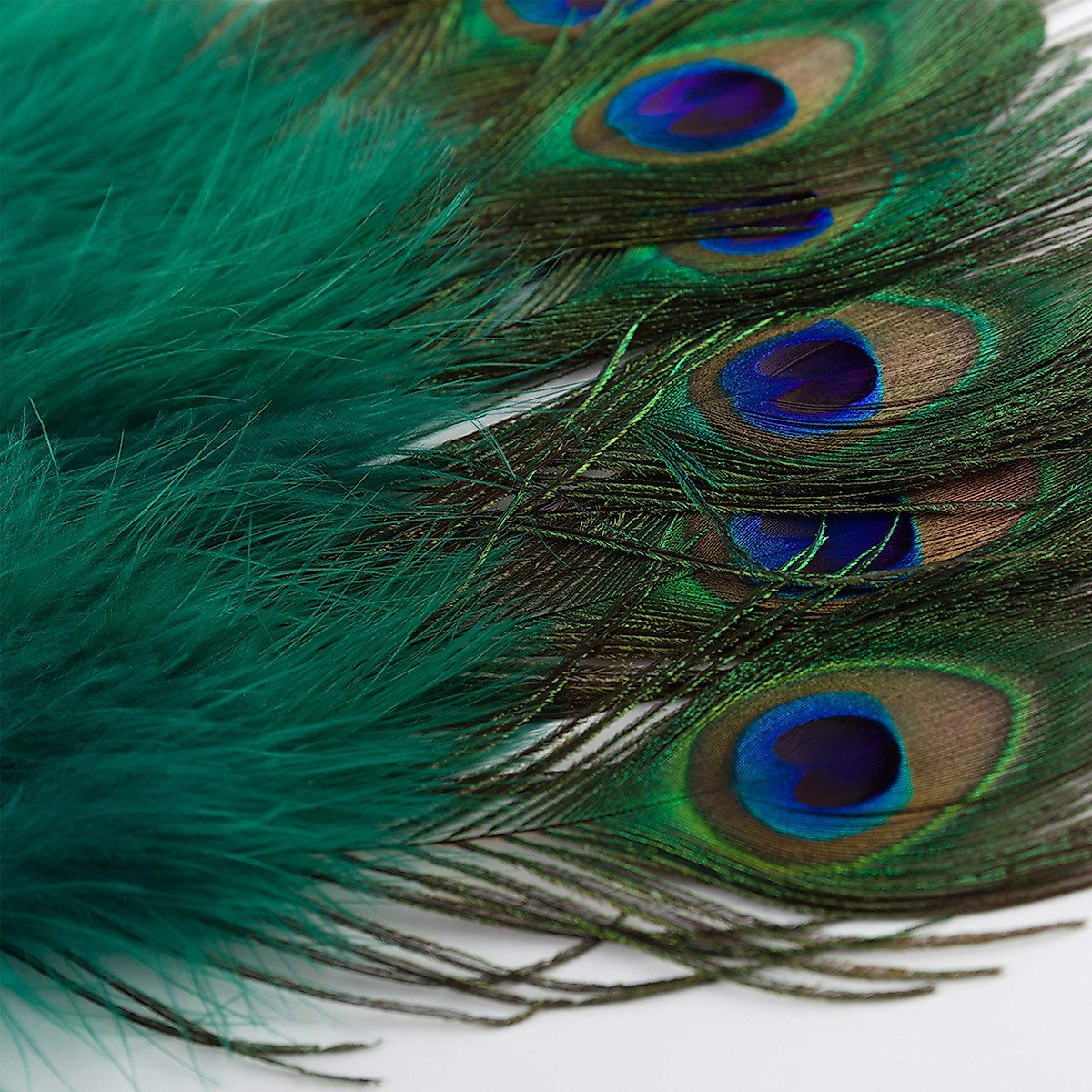 BABEYOND Roaring 20s Vintage Style Peacock & Black Marabou Feather Fan Flapper Accessories for Costume Halloween Dancing Party Tea Party Variety Show (Dark Green-White Rib)