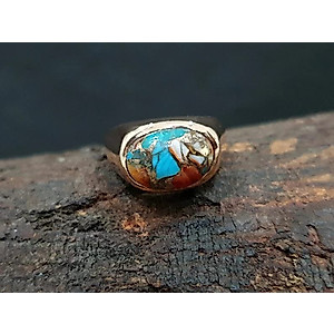 Oyster Turquoise Ring for Men and Women Sterling Silver rings Handmade engagement Jewelry Copper Birthstone Gemstone (Sterling Silver, 10)