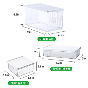 Bokelai 5 Pack Fridge Organizers Clear Food Storage Containers with Lids & Handle Cereal Containers Stackable Refrigerator Organizer Bins Reusable Idea for Pantry Kitchen Cabinet