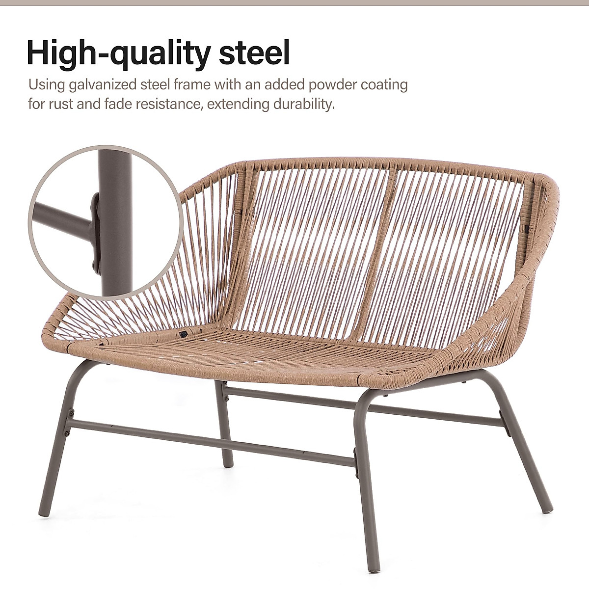 LAUSAINT HOME 4-Piece Patio Conversation Set, Breathable Bohemian Outdoor Rope Woven Furniture Set with Loveseat and Coffee Table for Backyard, Porch, Balcony, Beige