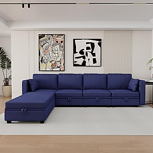 FANYE L/U-Shaped Free Modular Storage Sleeper Sectional Sofa Bed with Reversible Chaises/Ottomans and Adjustable Armrests Convertible Spacious Sleep Sofabed for Home Apartment Office Living Room