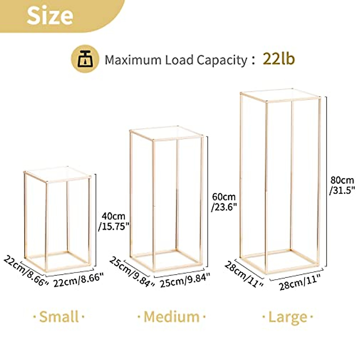NUPTIO Wedding Centerpieces for Tables with Acrylic Panel - 3 Pcs 15.7/23.6/31.5 inch Tall Gold Vases for Centerpieces - Flower Stand for Centerpiece Table Metal Vase Column Stand Party Decorations