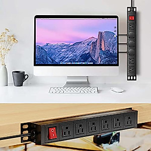 XBA 6 Outlets Mountable Power Strip with Switch, Long Power Strip with 6 Ft Extension Cord Heavy Duty Wide Space Wall Mount Power Strip for Home, Office, Industrial, Workshop, 15A 125V 1875W, Black