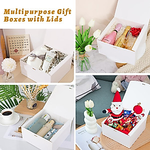 Moretoes 20 Pack Gift Boxes, 8x8x4 Inch White Gift Boxes with Lids, Bridesmaid Proposal Box with Ribbon