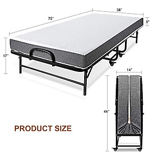 Rollaway Beds with Mattress for Adults Folding Bed Portable Foldable Guest Beds Twin, 5 Minutes to Assemble, 5 inch Memory Foam Mattress, 75x38 Inch