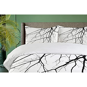 Ambesonne Black and White Duvet Cover Set, Macro Leafless Winter Tree Branches Idyllic Twigs of Oak Nature Print, Decorative 3 Piece Bedding Set with 2 Pillow Shams, Queen Size, Black and White
