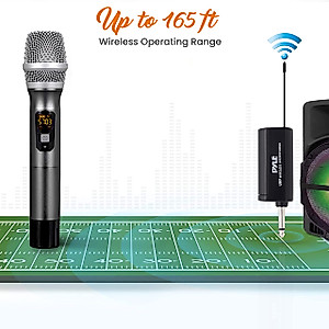Pyle, UHF Wireless System Kit-Portable Professional Battery Operated Handheld Dynamic Unidirectional Cordless Microphone Transmitter Set w/Adapter Receiver-PA Karaoke DJ Party, USB, Black - PDWMU103