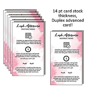 Wanyeer Lash Extension care Instructions Cards, Double Sided Size 3.5 x 2'' inch Business Card Size, After Care Card, Lash Care Card, White with Pink Watercolor Design 50 Pack, White,Pink