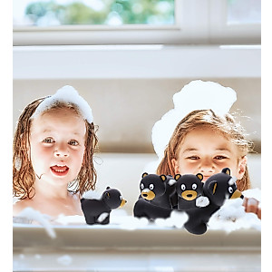 Dollibu Black Bear Family Animal Bath Squirters 4 Piece Bath Toy Set, Children Bath Toys for Bathtime & Water Fun, Girls & Boys Floating Cute Animal Rubber Squirt Toys, Pool Toys for Kids - Black Bear