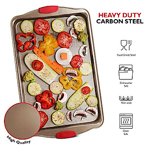 Eatex Baking Sheet, 8PC Cookie Sheet Set with Silicone Handles, Nonstick Steel Baking Pan, Durable Baking Sheets for Oven, BPA Free Baking Pans Set, Cookie Sheets for Baking Set – Brown Bakeware