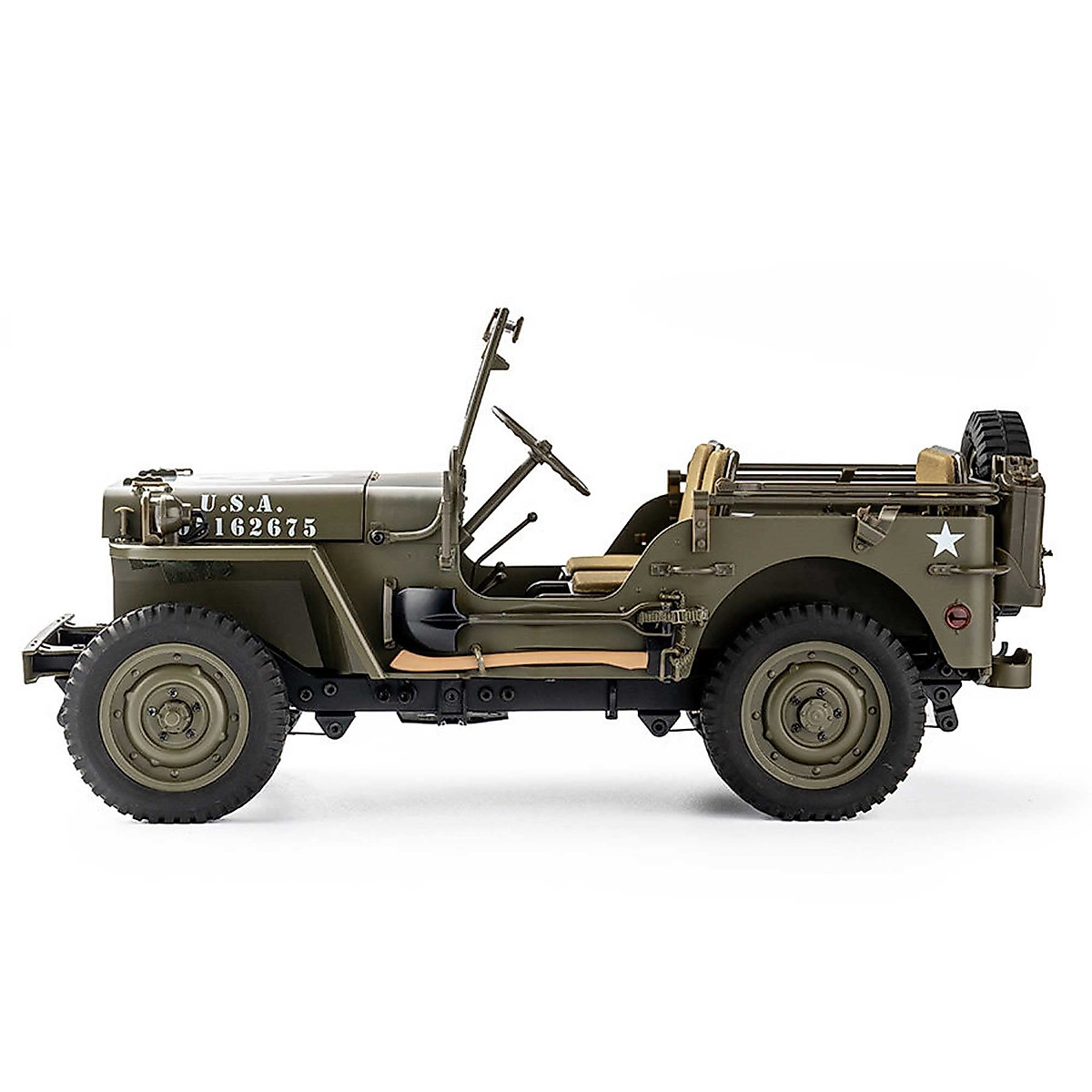 FMS Rochobby RC Car 112 1941 MB Scaler Willys Jeep Remote Control Crawler Military Truck 4x4 Offroad Vehicle with Transmitter Battery and Charger, Small, RC12001RTR Hunter Green