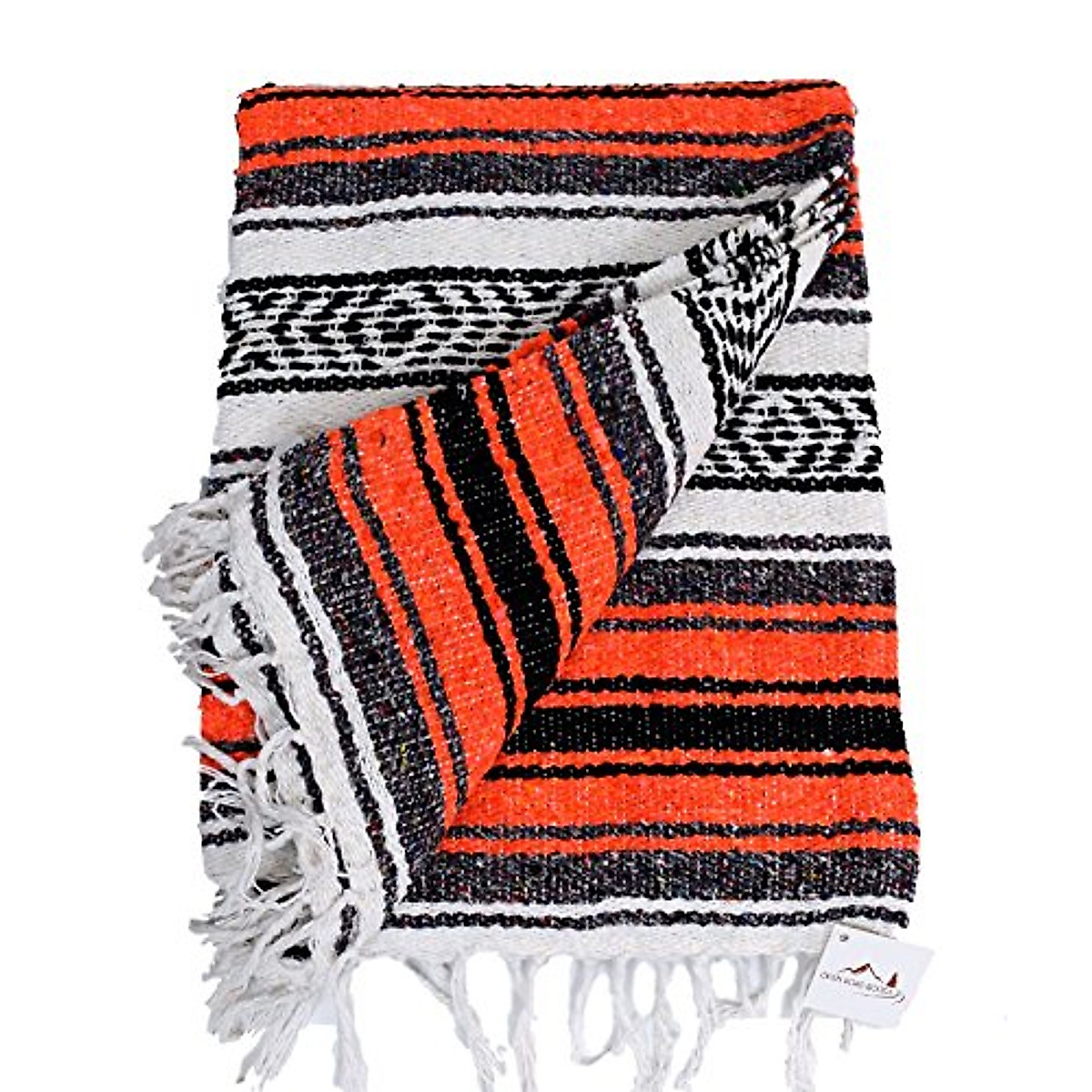 Open Road Goods Orange and Black Mexican Falsa Blanket - Great for The Beach, Picnics, Yoga, or a Throw! Handwoven Colors of Halloween Blanket