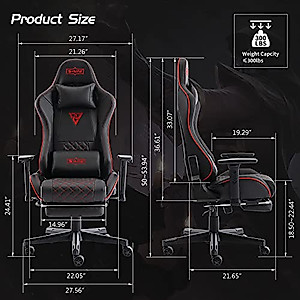 SMAX Gaming Chair with Footrest Thicken Seat Computer Gamer Chair with 3D Armrest PU Leather Headrest and Lumbar Support Racing Style High Back Video Game Chairs for Adults Black