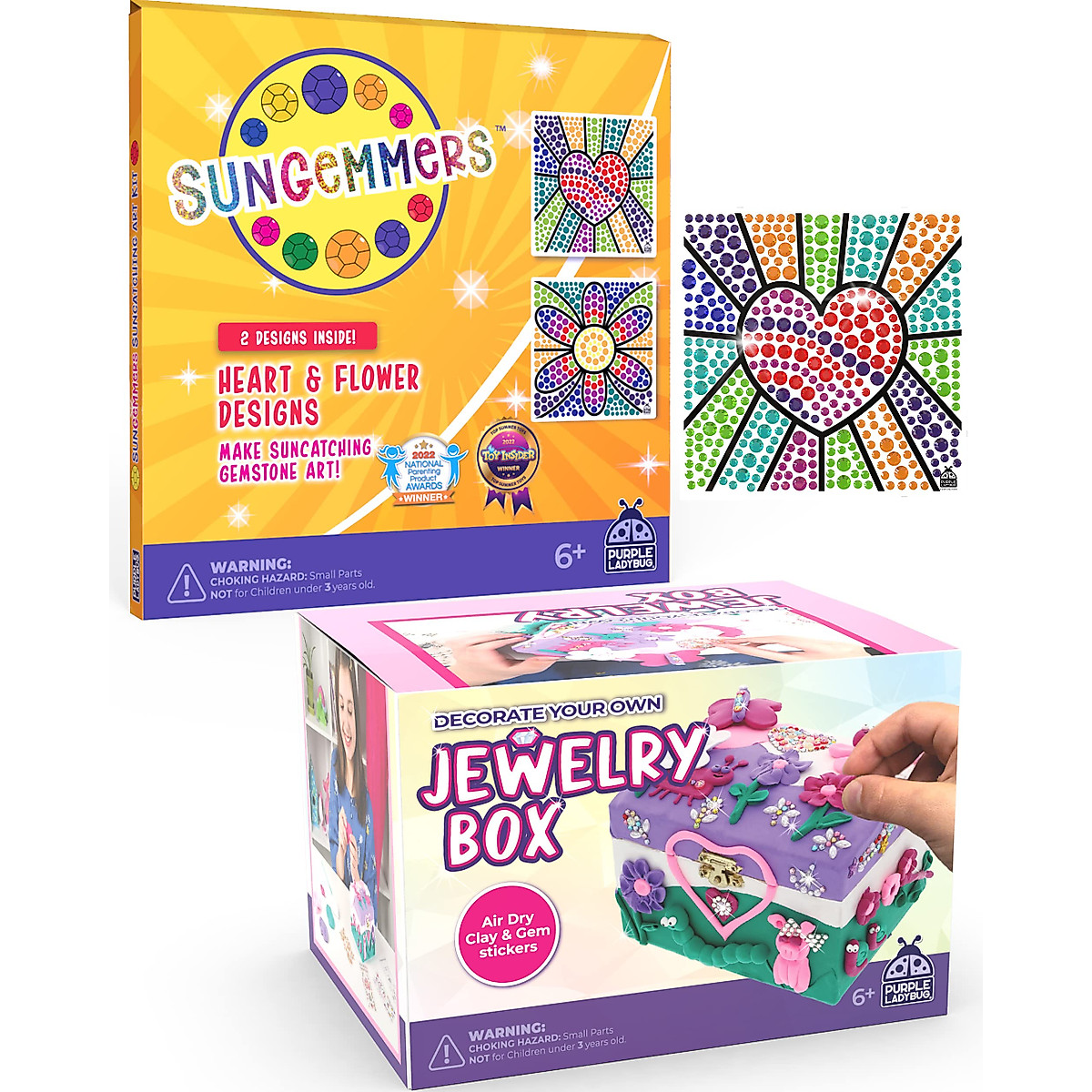 PURPLE LADYBUG Christmas Presents for Kids - SUNGEMMERS Window Art Kit + Jewelry Box Craft Kit