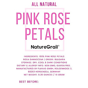 Pink Rose Petals - Edible Rosa Damascena | All Natural Rose Petals - Net weight: 0.35oz/10g | For use as tea, tisane or as topping for cupcakes, cakes, salads